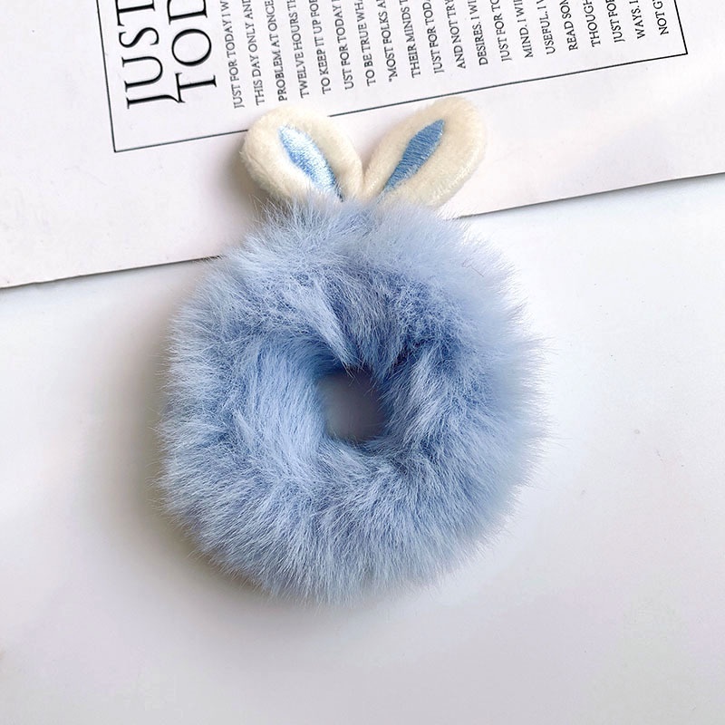 Korean Style Cute Bunny Ears Hair Tie Imitation Rabbit Fur Plush Hair ...