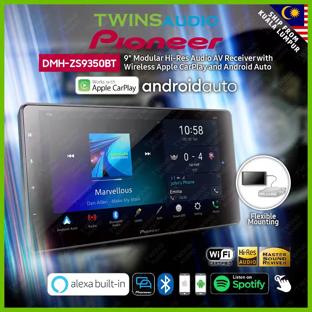 Pioneer DMH-ZS9350BT/DMH-ZF9350BT 9" Modular Hi-Res Audio AV Receiver with Wireless Apple ...