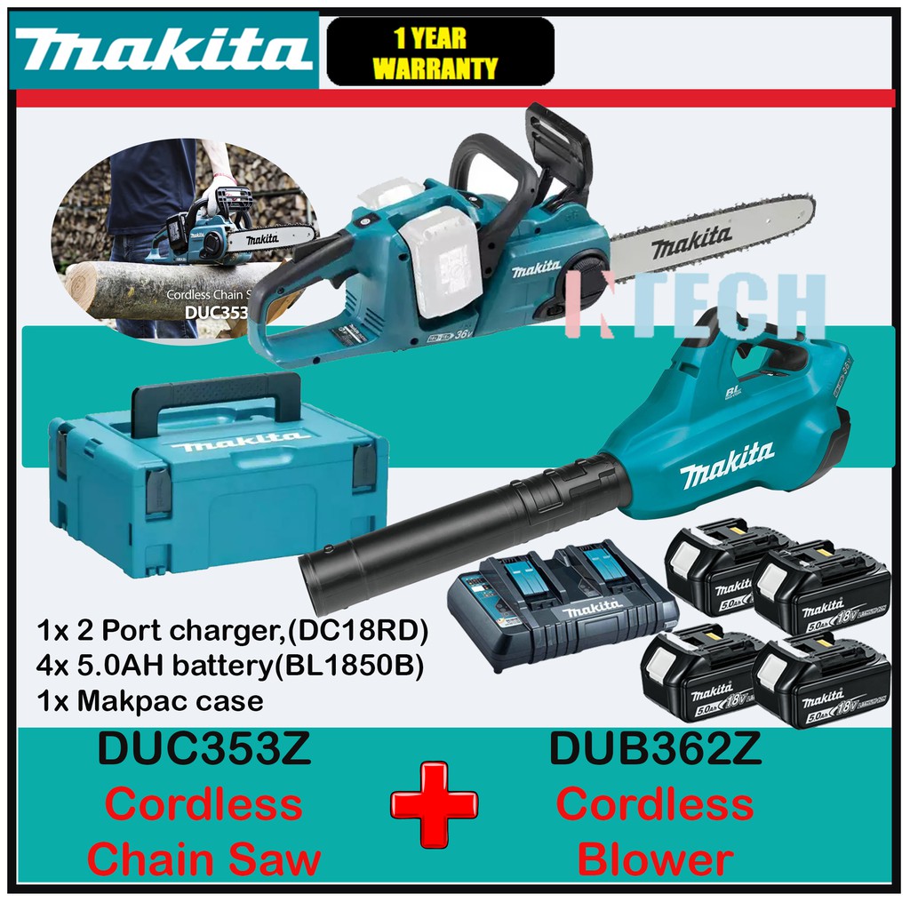 MAKITA COMBO KIT DUC353Z CORDLESS CHAIN SAW C/W DUB362Z CORDLESS BLOWER ...