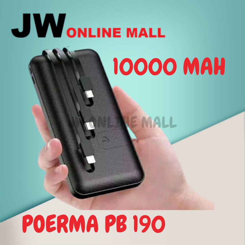 POERMA PB190 POWER BANK 10000 MAH 3 CABLE BUILT IN (Lighting,micro&type ...