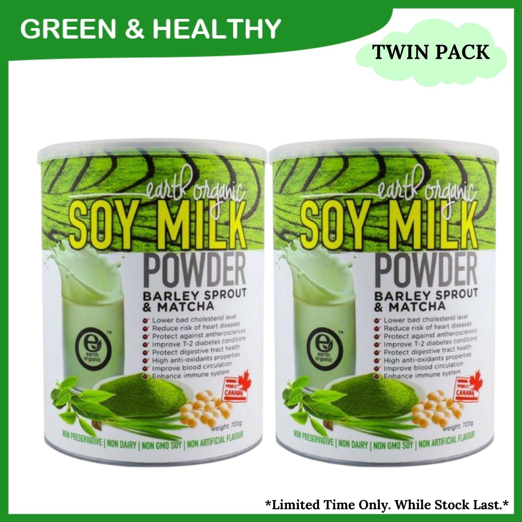 {TWIN PACK} Earth Living Organic Barley Sprout & Matcha Soy Milk Powder ...