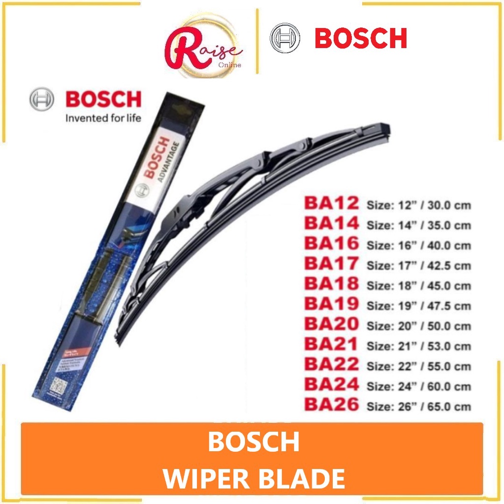 BOSCH WIPER ADVANTAGE WIPER SINGLE SIZE 12,14,16,17,18,19,20,21,22,24,26 U-Hook Type | Shopee ...