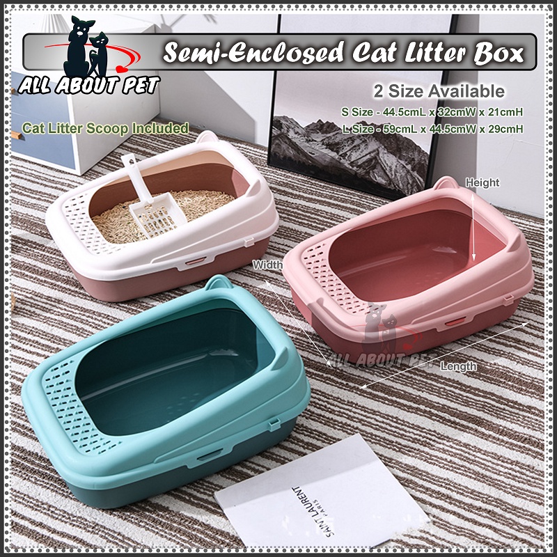 Semi Enclosed Cat Litter Box with Scoop Large Size Tandas Kucing Besar ...