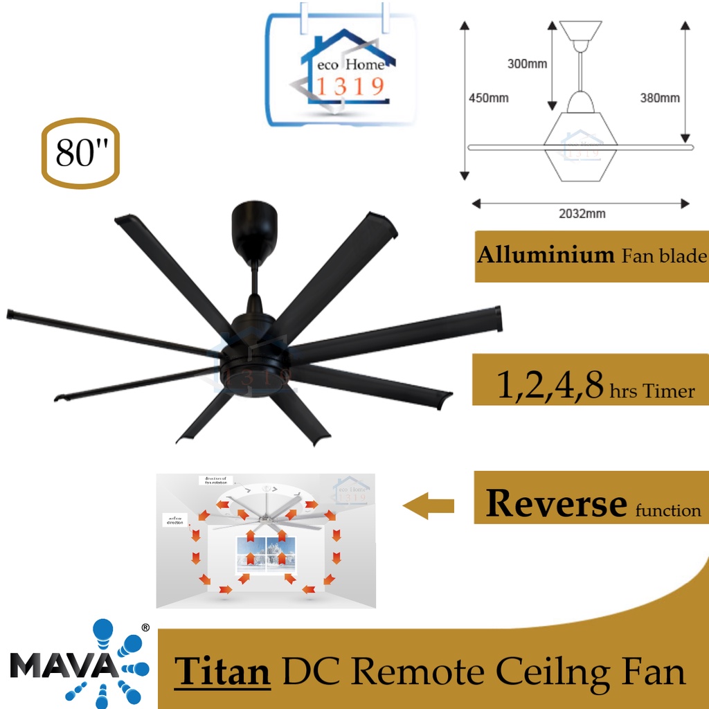 Mava Titan (80") Troca V2 (60") DC Remote Ceiling Fan Kipas Siling (Big ...