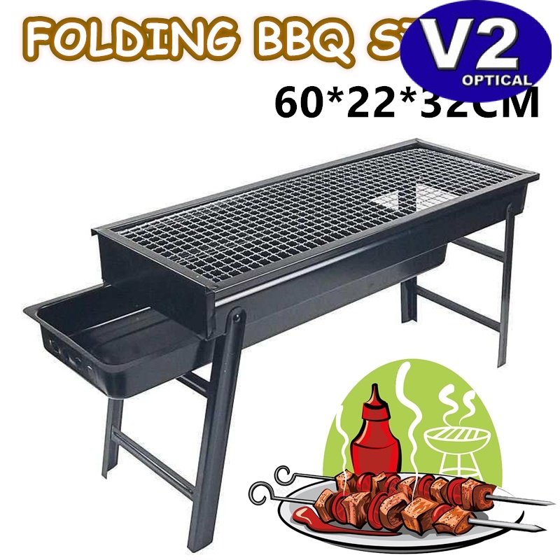 Portable 60CM BBQ Grill Stand With Charcoal Drawer Foldable Outdoor Folding Barbecue Rack Fuel ...