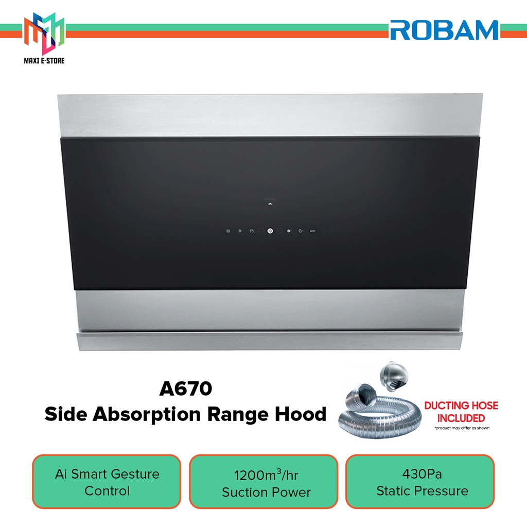 Robam A670 Side Absorption Range Cooker Hood 90cm 1200m³/h Power ...