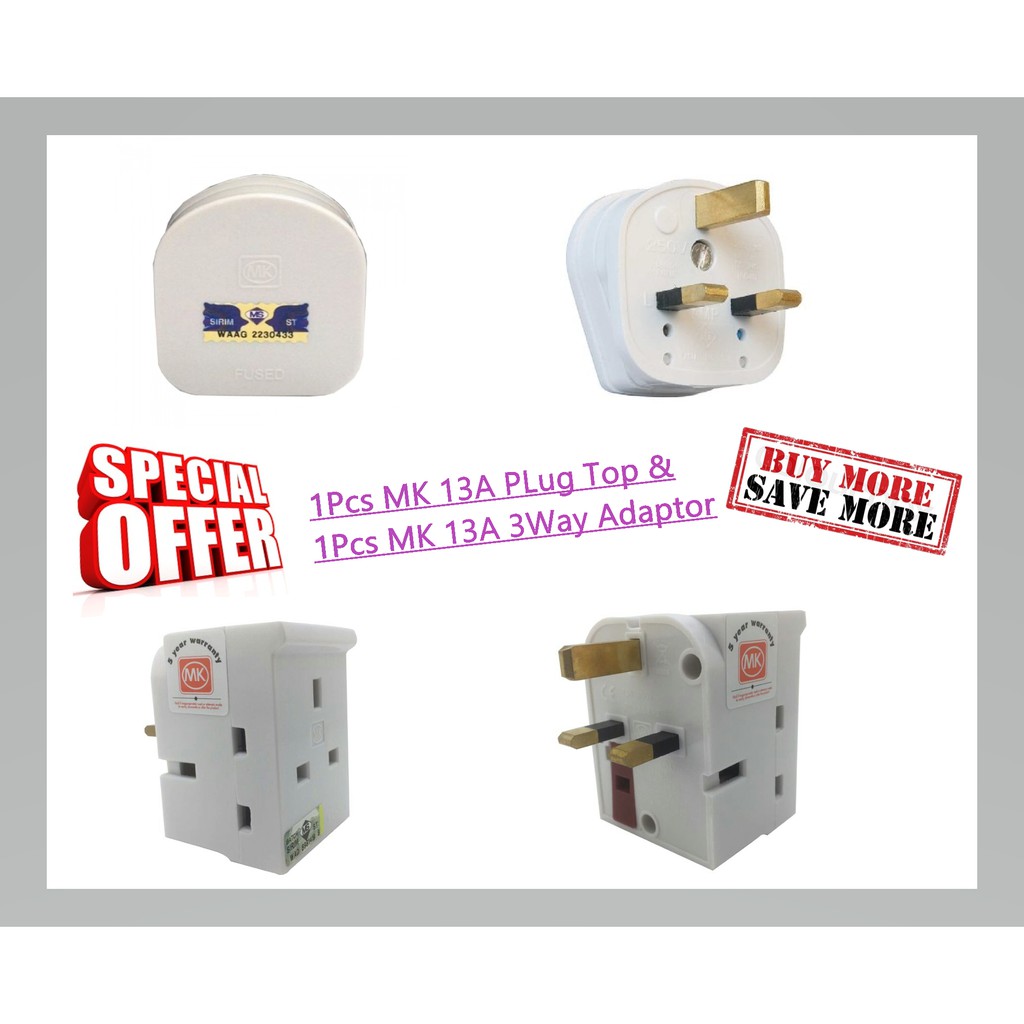 MK 13A Heavy Duty 3Way Adaptor & MK 13A Plug Top | Shopee Malaysia