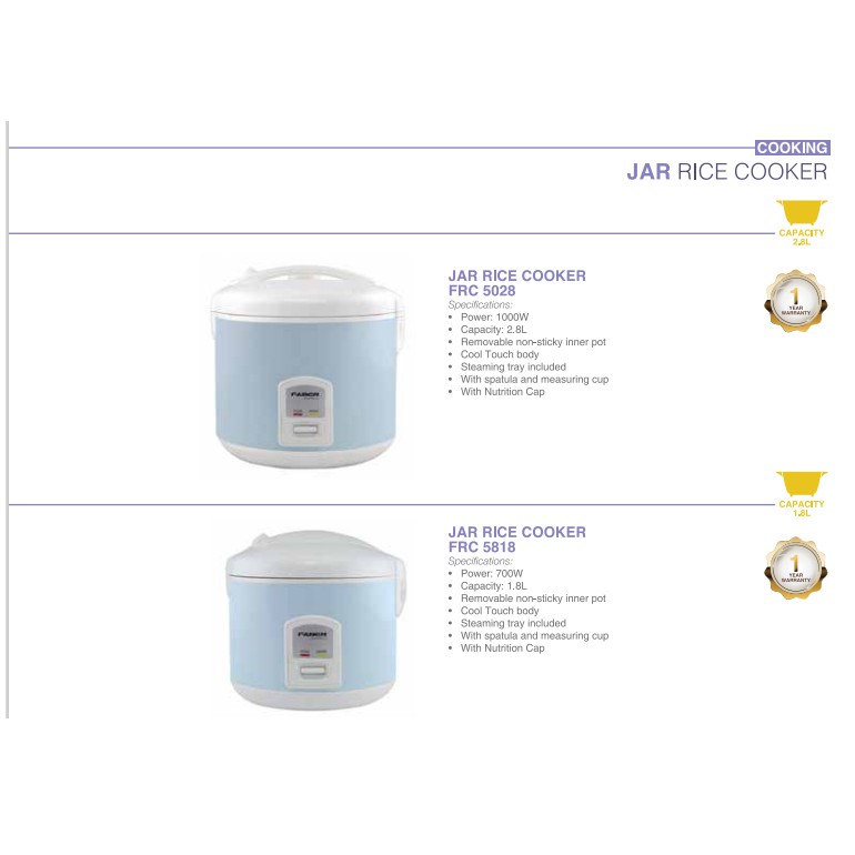 FABER Jar Rice Cooker FRC5818 WOWSHOP | Shopee Malaysia