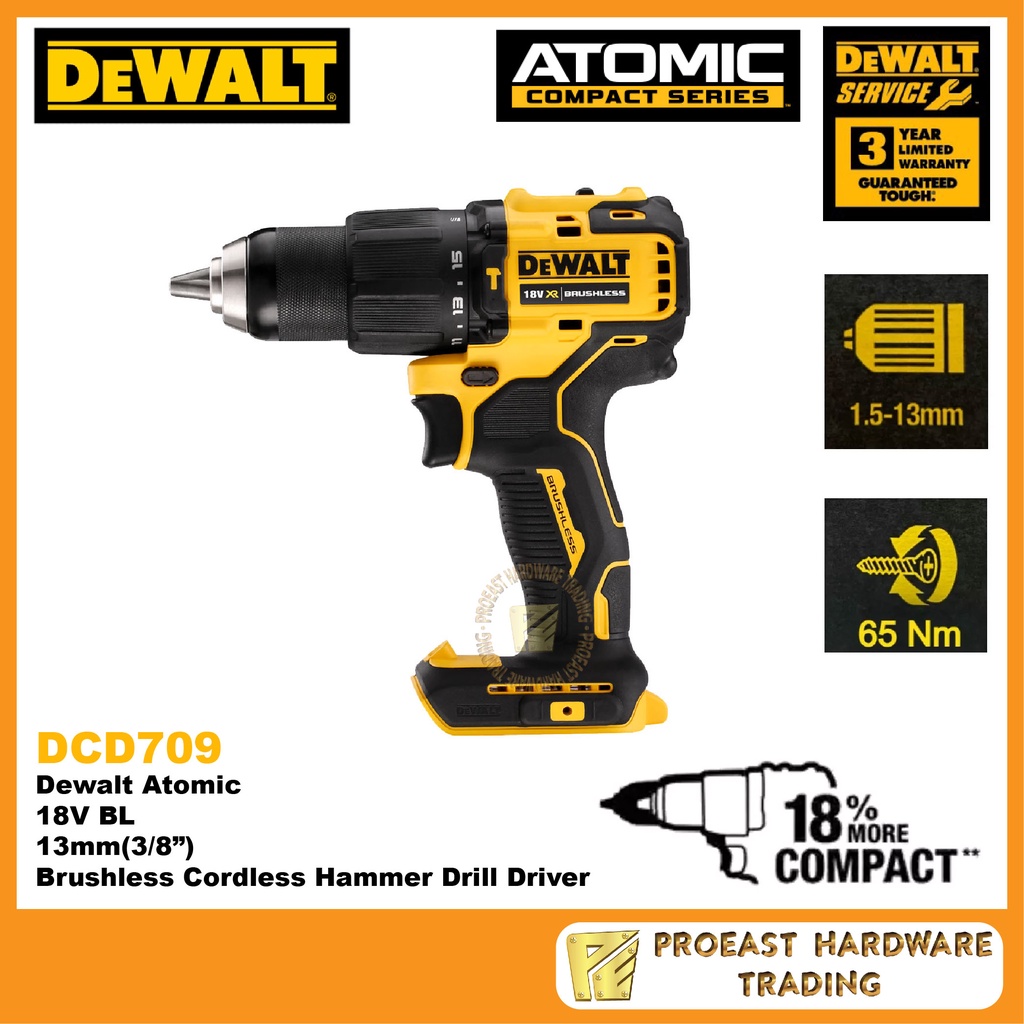 Dewalt Atomic DCD709 13mm ( 3/8" ) 18V Brushless Cordless Hammer Drill ...