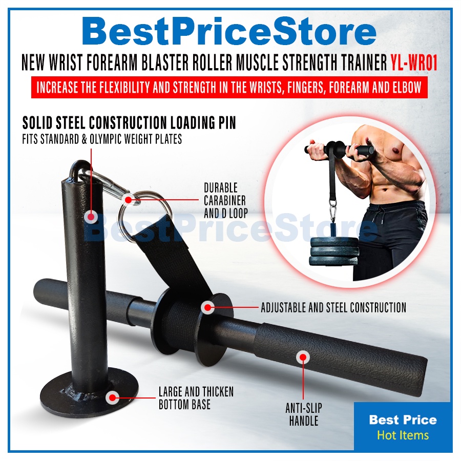 BPS Power Arm Wrist Roller Curl Curler Grip Forearm Exerciser Strength ...