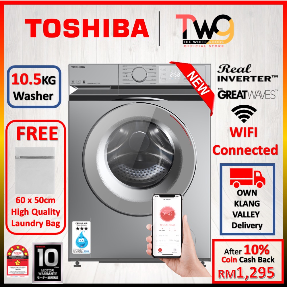 [FREE SHIPPING] Toshiba WIFI Origin Inverter Front Load Washing Machine Washer / Mesin Basuh TW ...