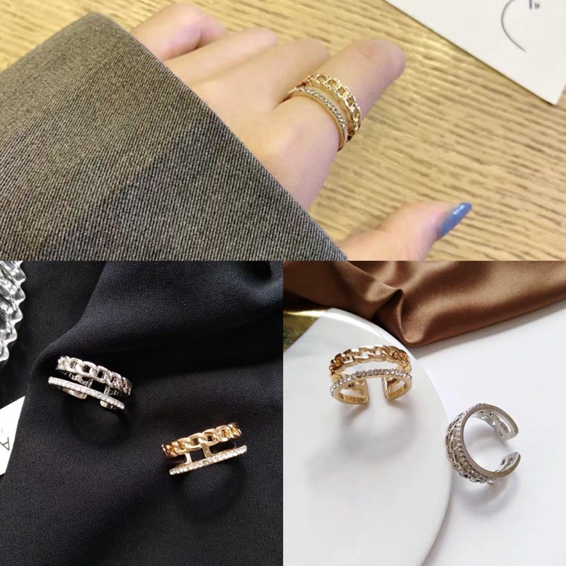 (Ready stock) Chain double layer gold korea ins ring 2021 | Shopee Malaysia