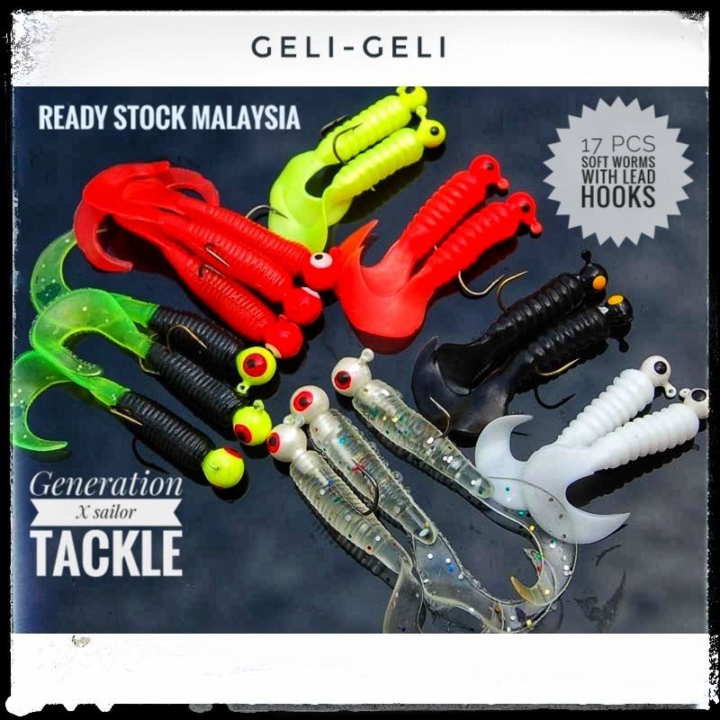 🇲🇾 17pcs set Mixed Fishing Lure /soft plastic / geli-geli/ SP Soft WORM ...