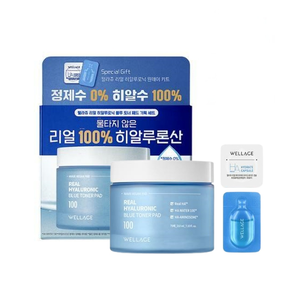 WELLAGE Real Hyaluronic Blue Toner Pad 70 Sheets / 70 Sheets + One Day ...