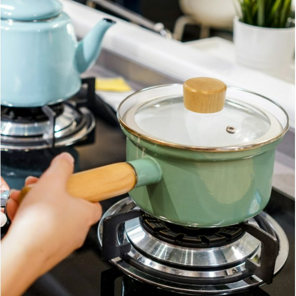 Enamel milk pan anti-overflow type pot single-handle 1.5 Liter | Shopee ...