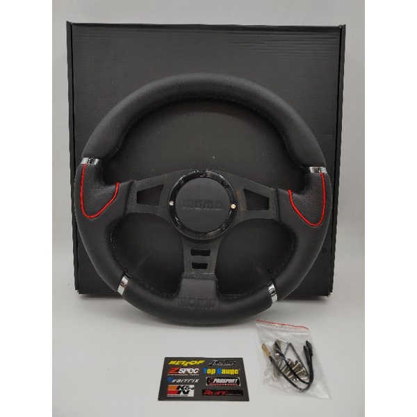 Momo Steering Wheel Universal Leather 14 Inch Racing Sport Steering Wheel Red Line Red Line ...