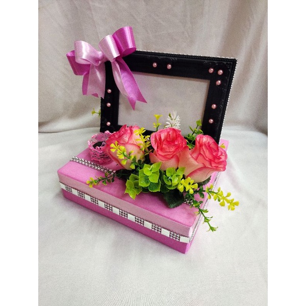 gubahan frame mas kahwin c/w bekas cincin(pinksilverblack) | Shopee ...