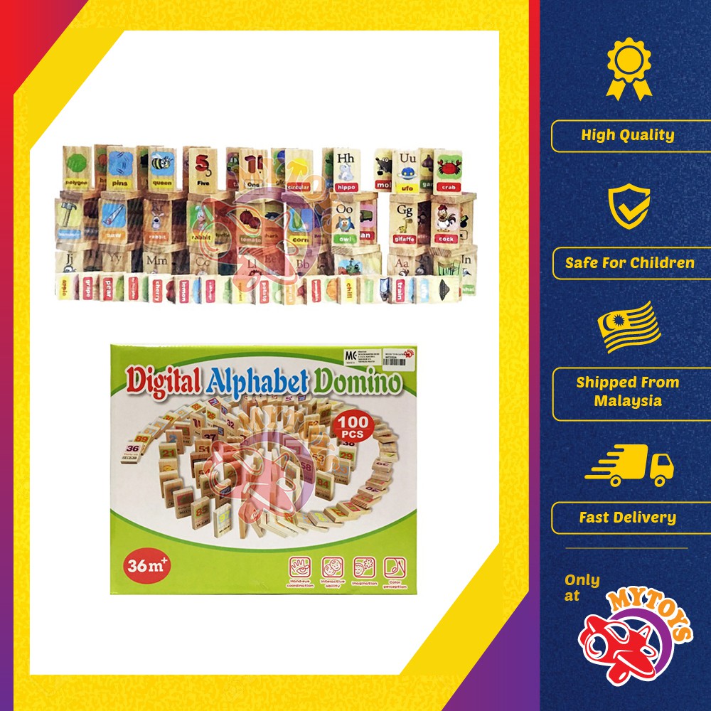 Alphabets Letters and Numbers 100pcs Education Domino Blocks ...