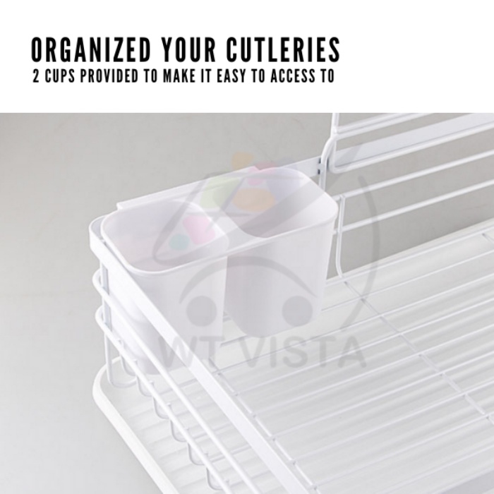 Dish Rack Double Decker Steel Dish Drainer with Drain Tray 2 Tiers ...