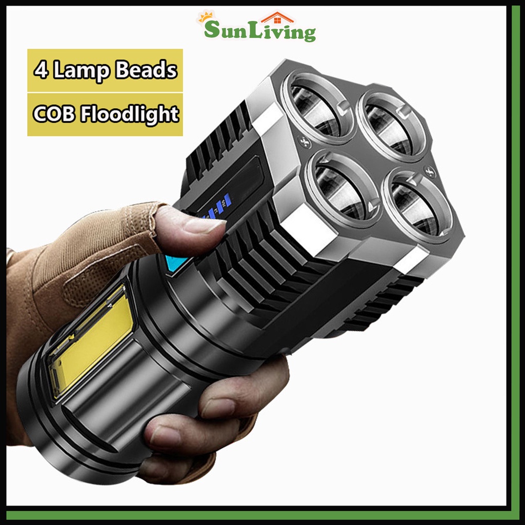 Outdoor LED Flashlight Portable 4 Lamp Beads Waterproof Flashlights ...