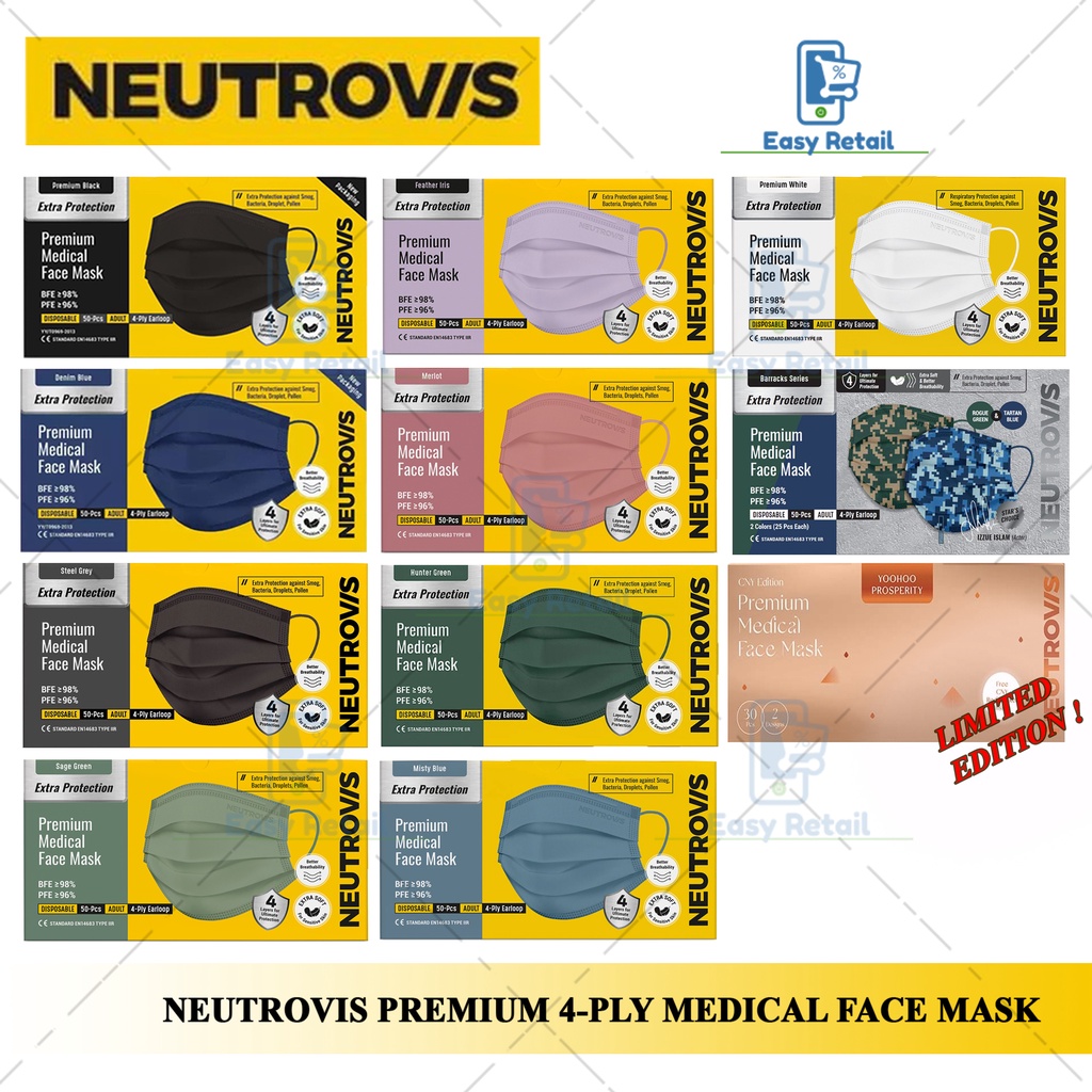Original Neutrovis Adult Premium 4-Ply Medical Face Mask (30/50Pcs ...