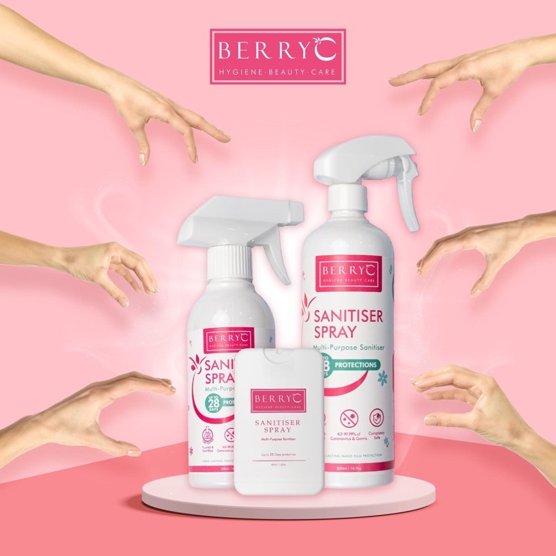 Berry C Sanitizer Spray Long Lasting Nano Film Protection (40ml / 300ml ...