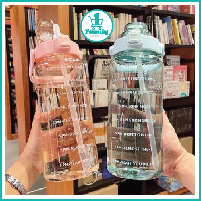 2000ml with reminder time Water Bottle Tumbler with straw scale gym bottle sport BPA Free ...