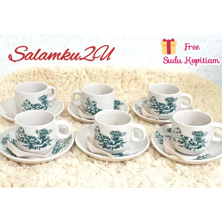 KOPITIAM CUPS AND SAUCERS VINTAGE EXTRA THICK 6 + 6 / CAWAN KOPITIAM ...