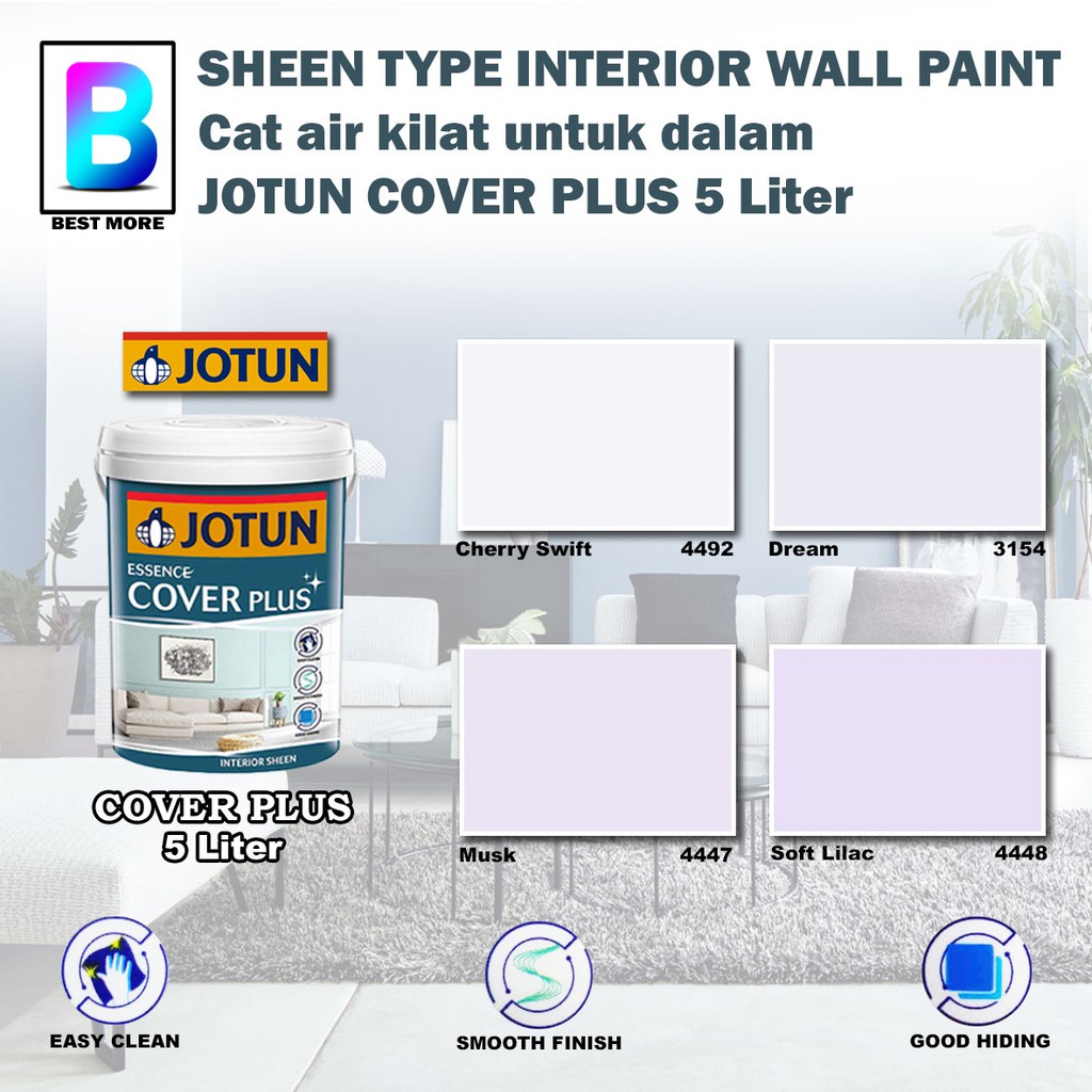 JOTUN COVER PLUS (SHEEN) for INTERIOR 5 Liter Cherry Swift 4492 / Dream ...
