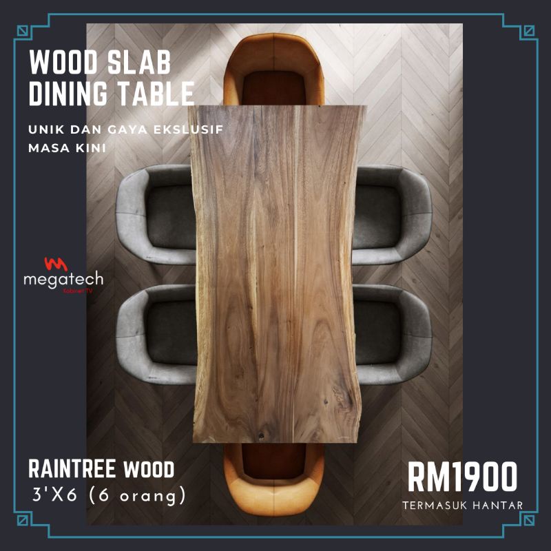 MEJA MAKAN KAYU BALAK DINING TABLE WOOD SLAB | Shopee Malaysia