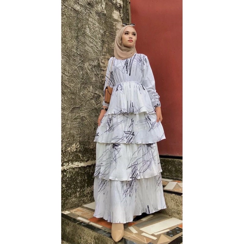 🔥 NEW ITEM 🔥 DRESS BERTINGKAT CORAK / DRESS 4LAYER / DRESS BERTINGKAT ...