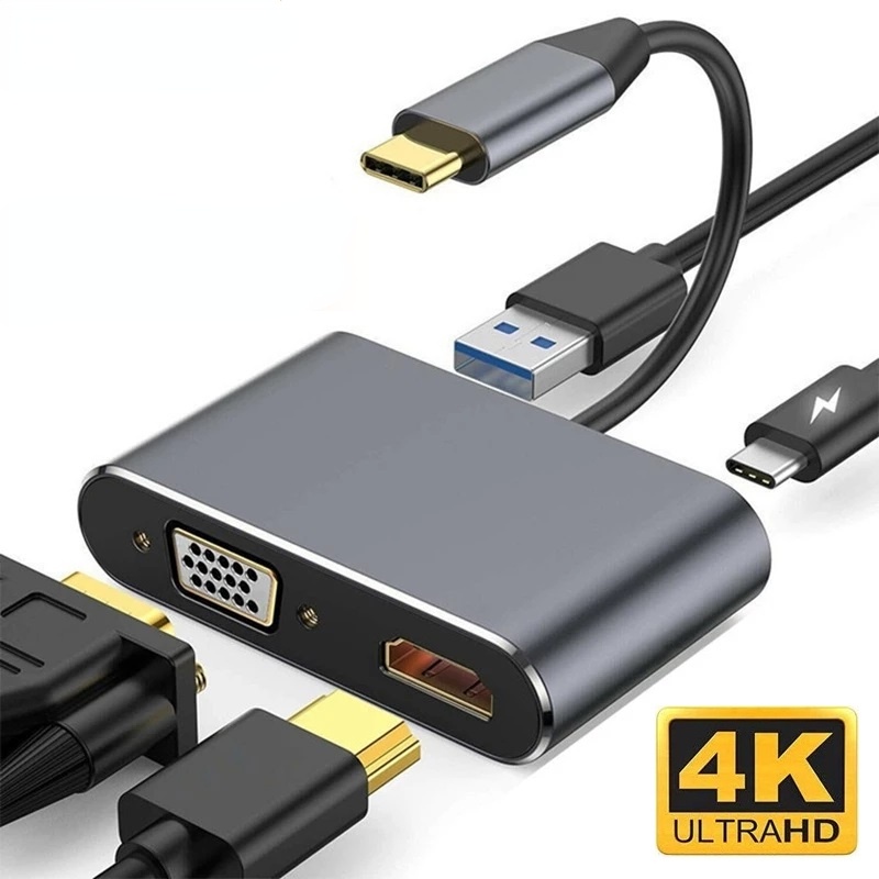 4 IN 1 USB C To HDMI 4K VGA Adapter USB 3.0 Type C USB-C to VGA HDMI ...