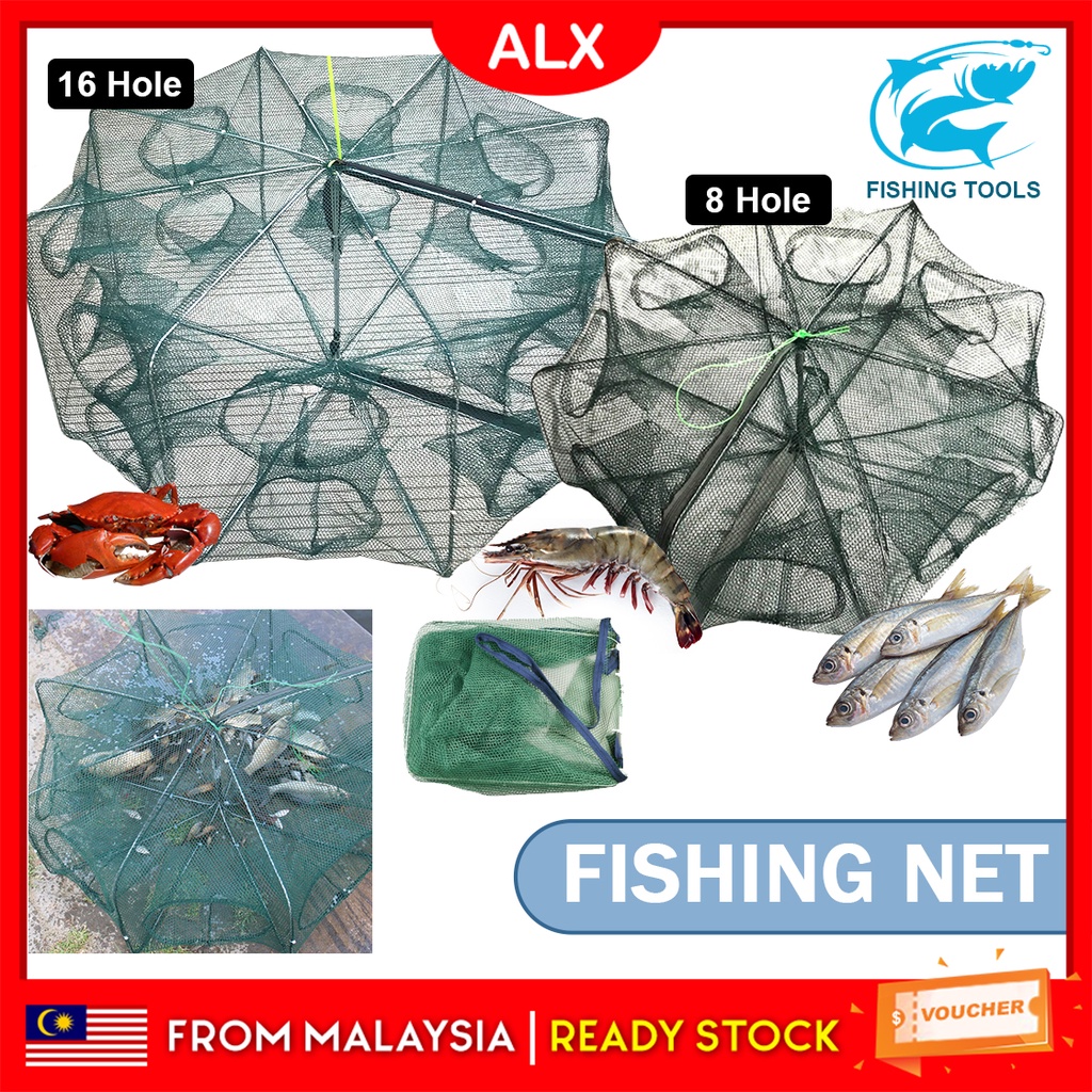 ALX Foldable Octagon 8 or 16 Hole Fishing Net Mesh Crab Shrimp Trap ...