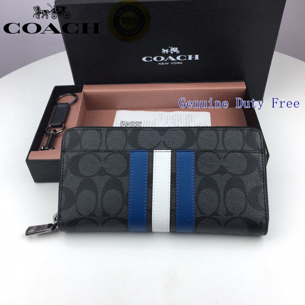 Coach long wallet men fashion striped zipper wallet large capacity ...