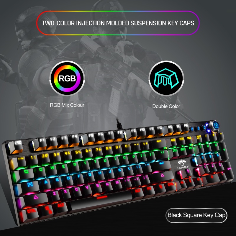 LEAVEN K990 Wired Cable Keyboard Mechanical Keybord 104 Keys Outemu Switch RGB Gaming White ...