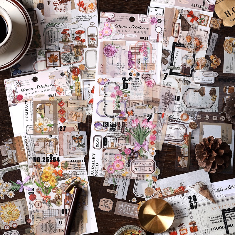 ENWEI 3Sheets Time Repeatedly Series Retro Journal Stickers ...