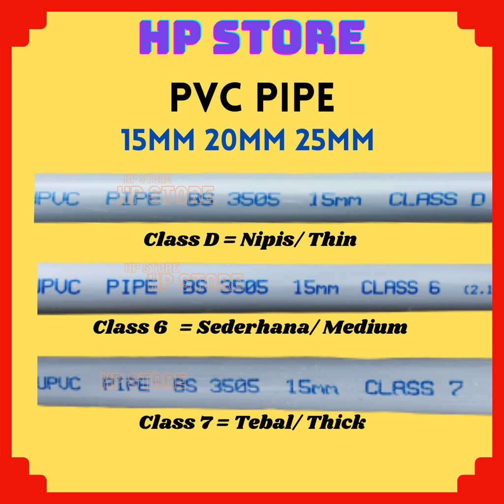 Grey PVC Pipe Grey Tebal Sederhana Nipis Size: 1/2" = 15MM / 3/4" = 20MM / 1" = 25MM CLASS: D, 6 ...