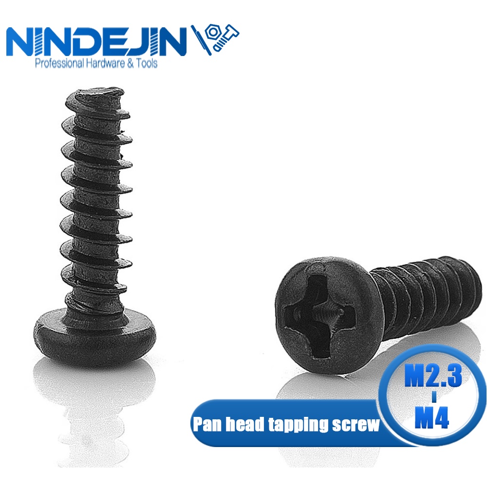 NINDEJIN Cross Pan Head Self-Tapping Screw Black Carbon Steel PB - M2.3/M2.6/M3/M4 (50 Pcs ...