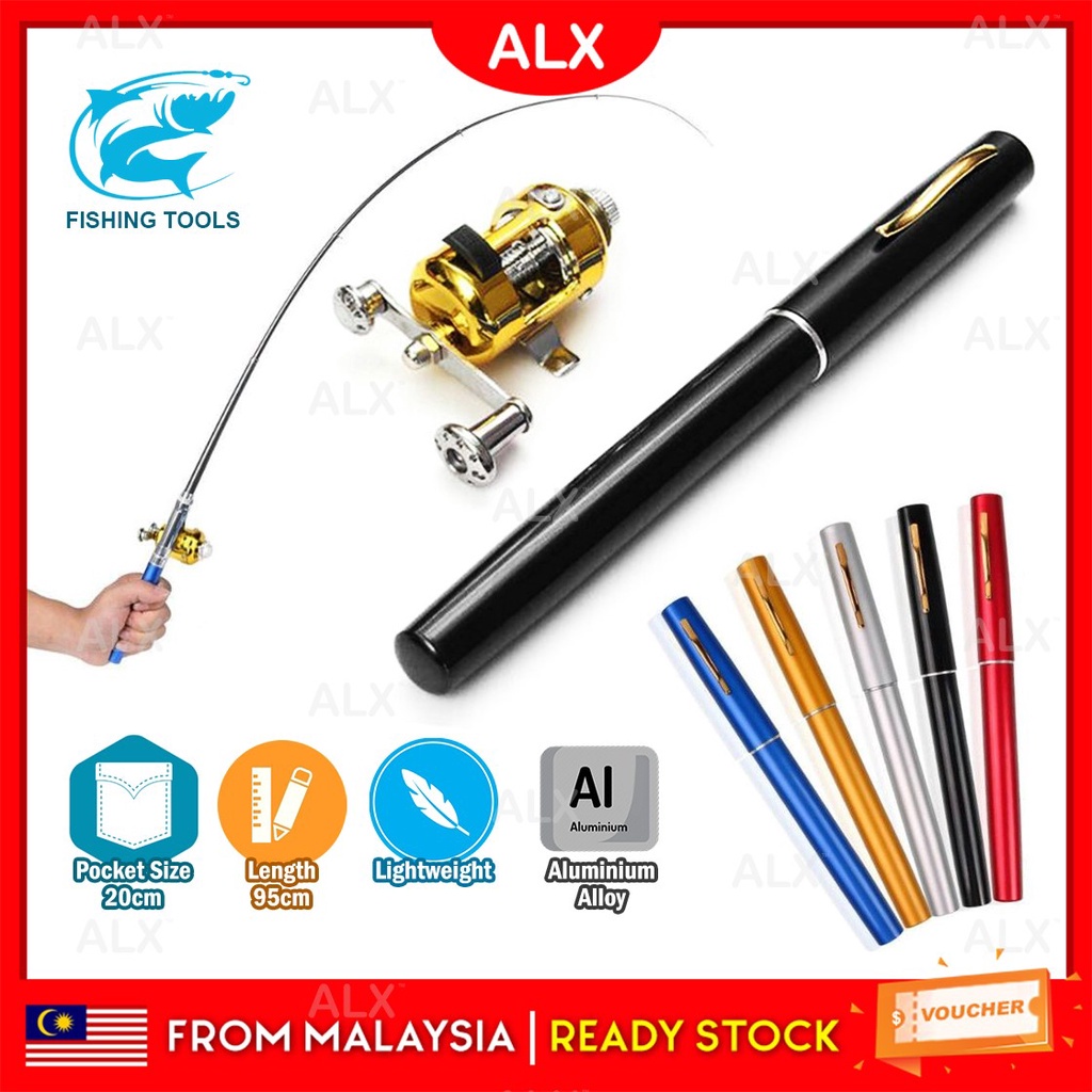 ALX Portable Mini Pocket Fishing Pen Aluminum Alloy Fishing Rod Pole ...