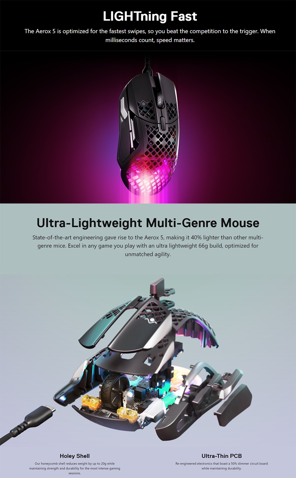 SteelSeries Aerox 5 RGB Ultra Lightweight Multi-Genre 9 Programmable ...