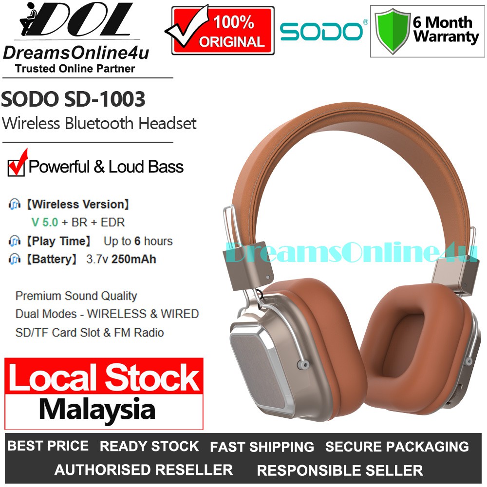 SODO SD-1003 Bluetooth 5 Dual Mode Wired Wireless Headphone AUX TF Card ...
