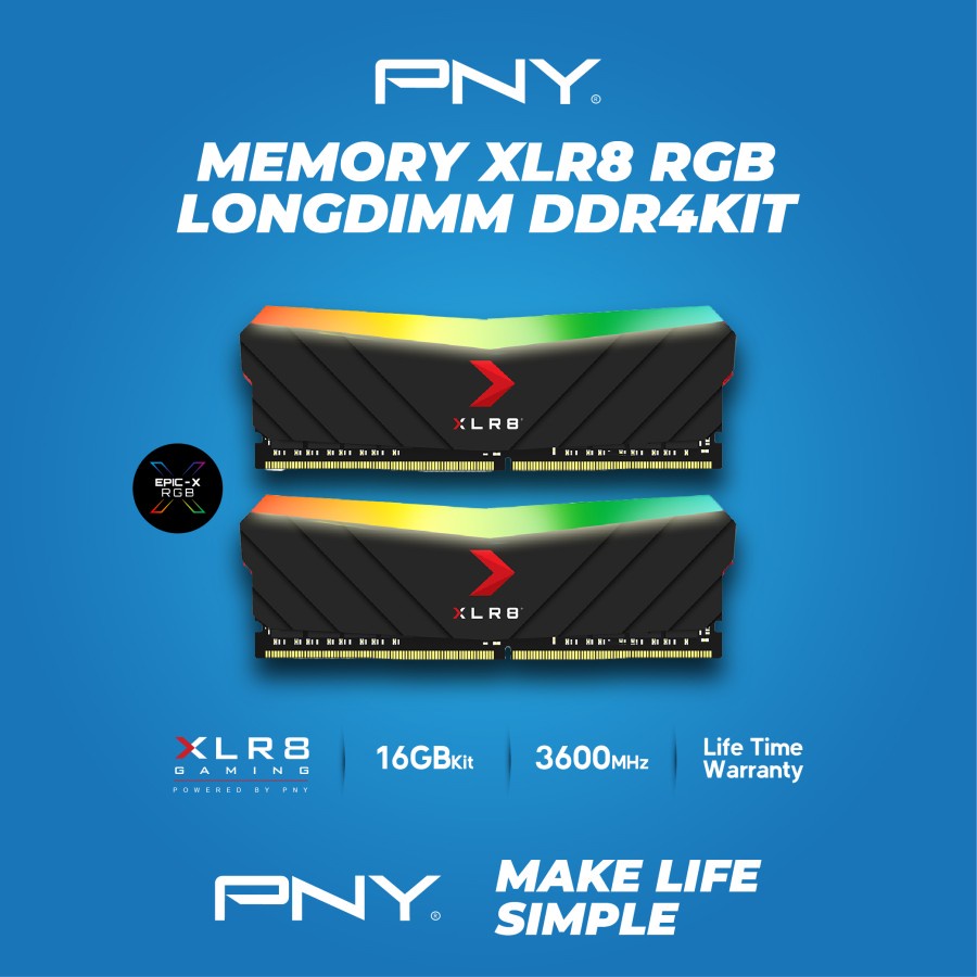 PNY XLR8 RGB BLACK/WHITE COMPUTER RAM MEMORY 16GB (2X8GB) DDR4 3600MHz ...