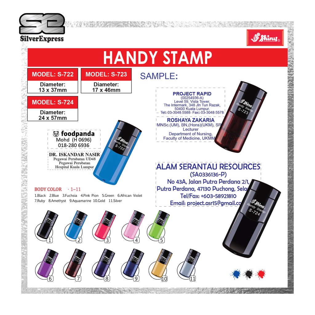 CUSTOM MAKE HANDY STAMP SHINY | Model: S-722, S723, S724 | Smaller size helps Easy handling ...