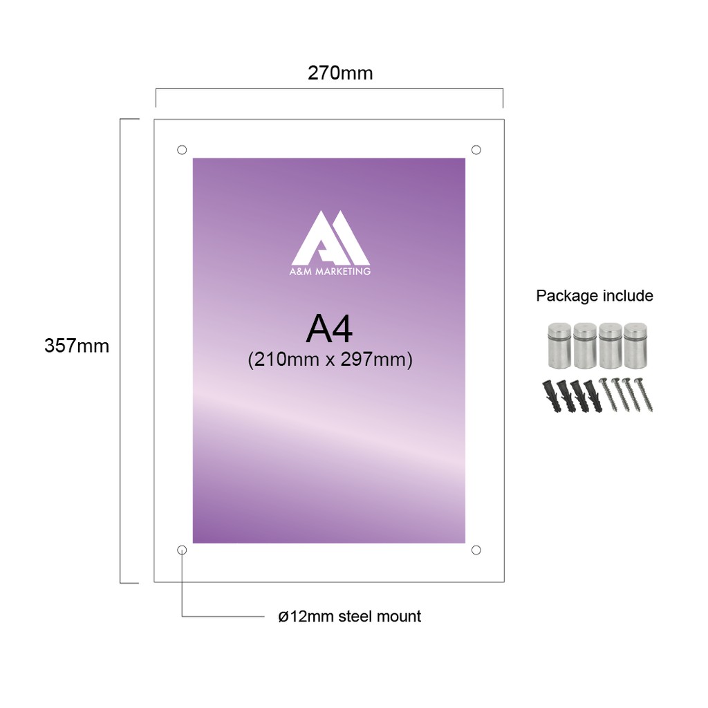 A5/A4/A3 Acrylic Poster Frame/Sandwich Wall Mounted/Certificate holder ...