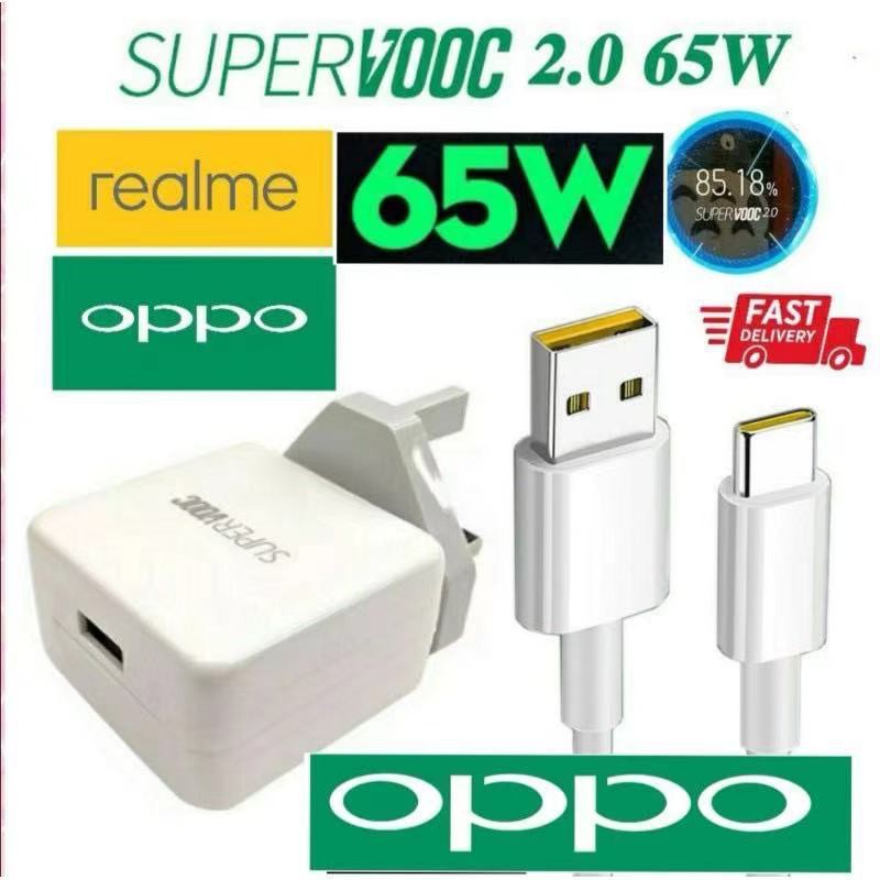 65w REALME OPPO SuperVOOC 10V/5.0A Charger Adapter Type C USB Sync Data ...
