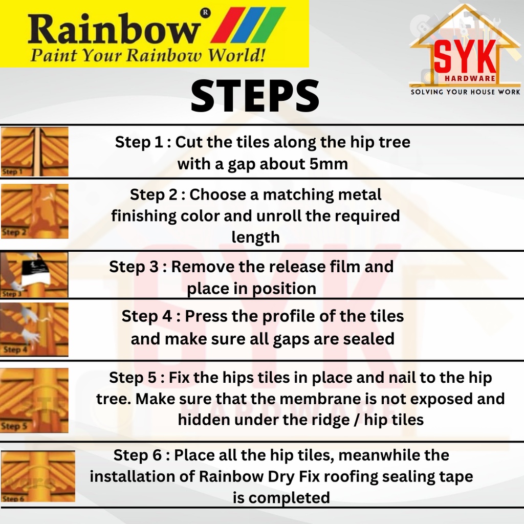 SYK Rainbow Flashing Roofing Sealing Tape Dry Fix Bitumen Poly Tape ...