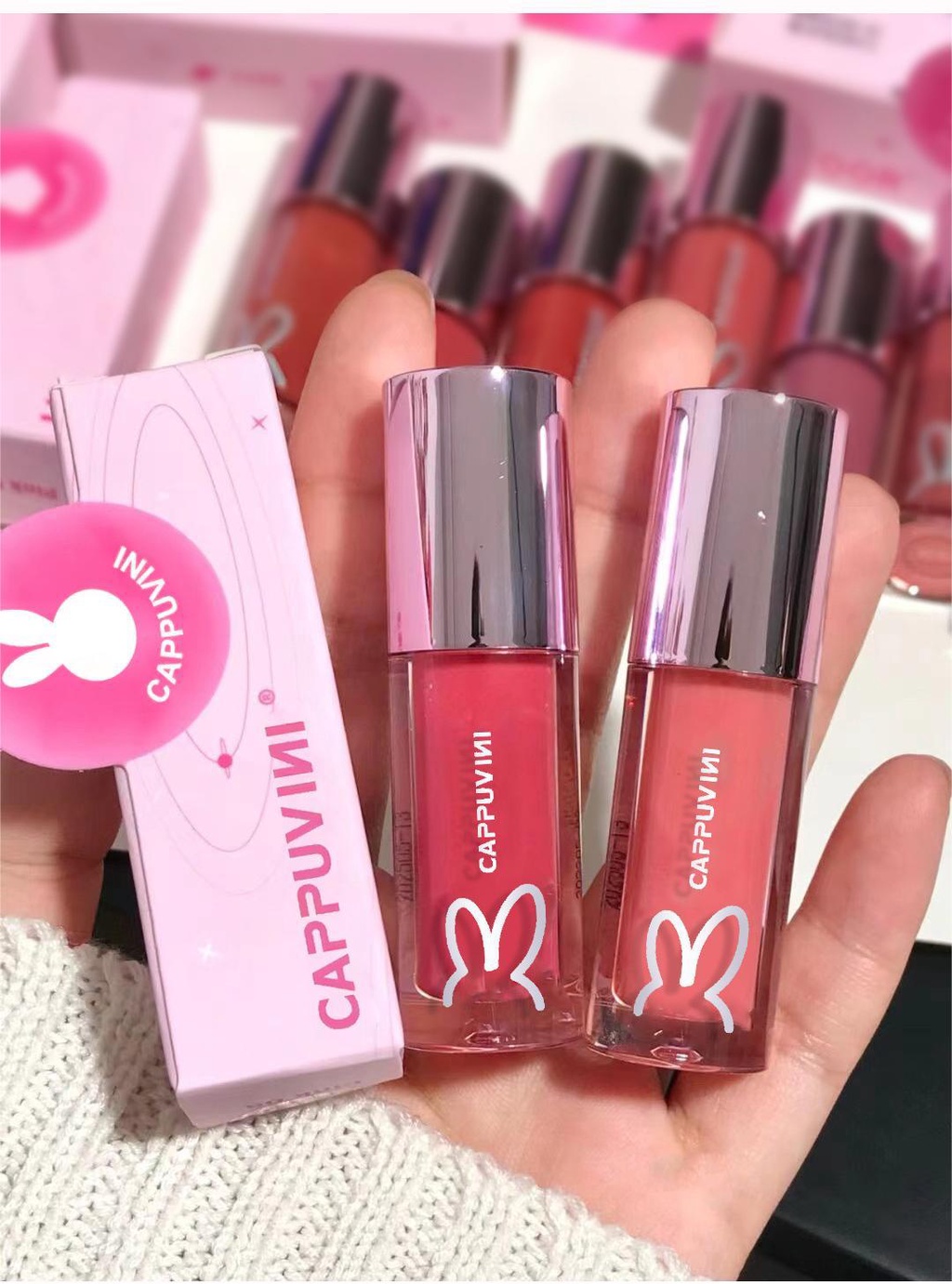 Cappuvini Pink Tube Rabbit Lip Gloss Whimsical Planet Glossy Milk Tea ...
