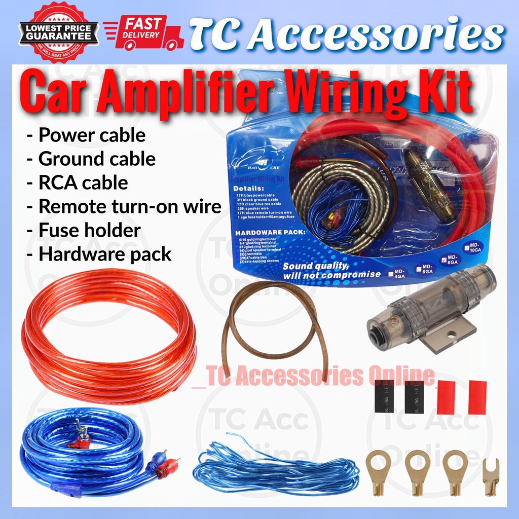 8GA Car Amplifier Wiring Kit Full Complete Set With Fuse Holder wire ...
