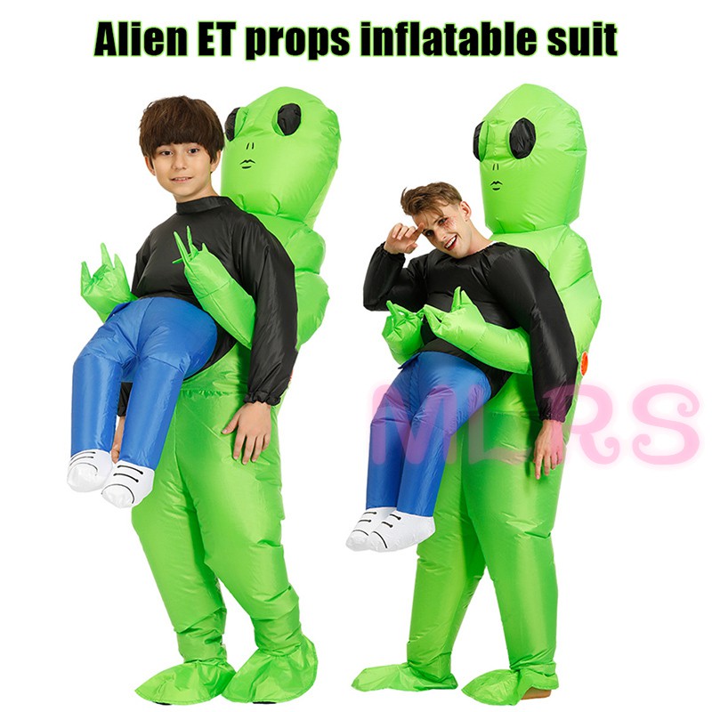 MS Green Alien Carrying Human Costume Inflatable Funny Blow Up Suit ...