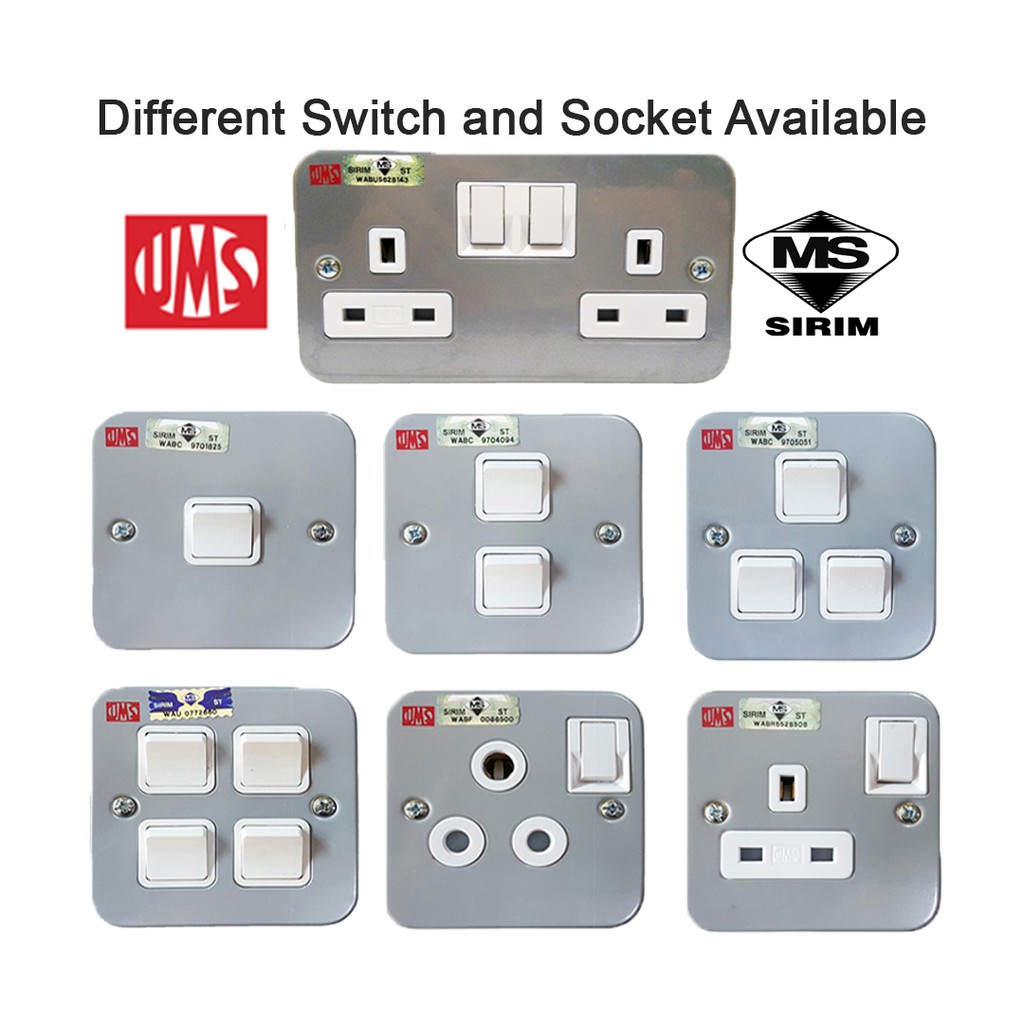 UMS Metal Clad 1G 2G 3G 4G 1G 2 Way 13A 15A 20A DP Metalclad Switch ...
